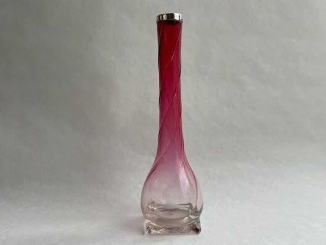 Victorian Cranberry and Clear Glass Silver Rimmed Bud Vase - Etsy