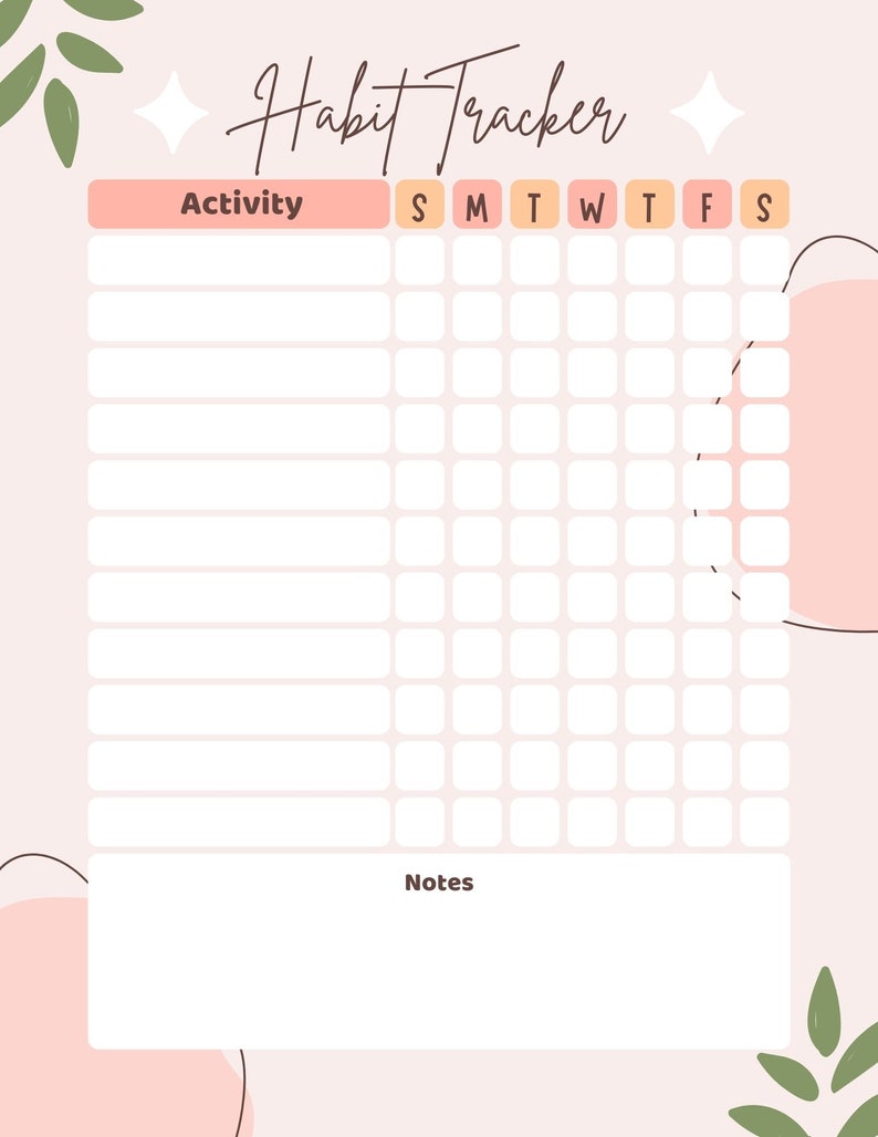 Weekly Habit Tracker, Printable PDF Pastel Pink Playful Habit Planner ...