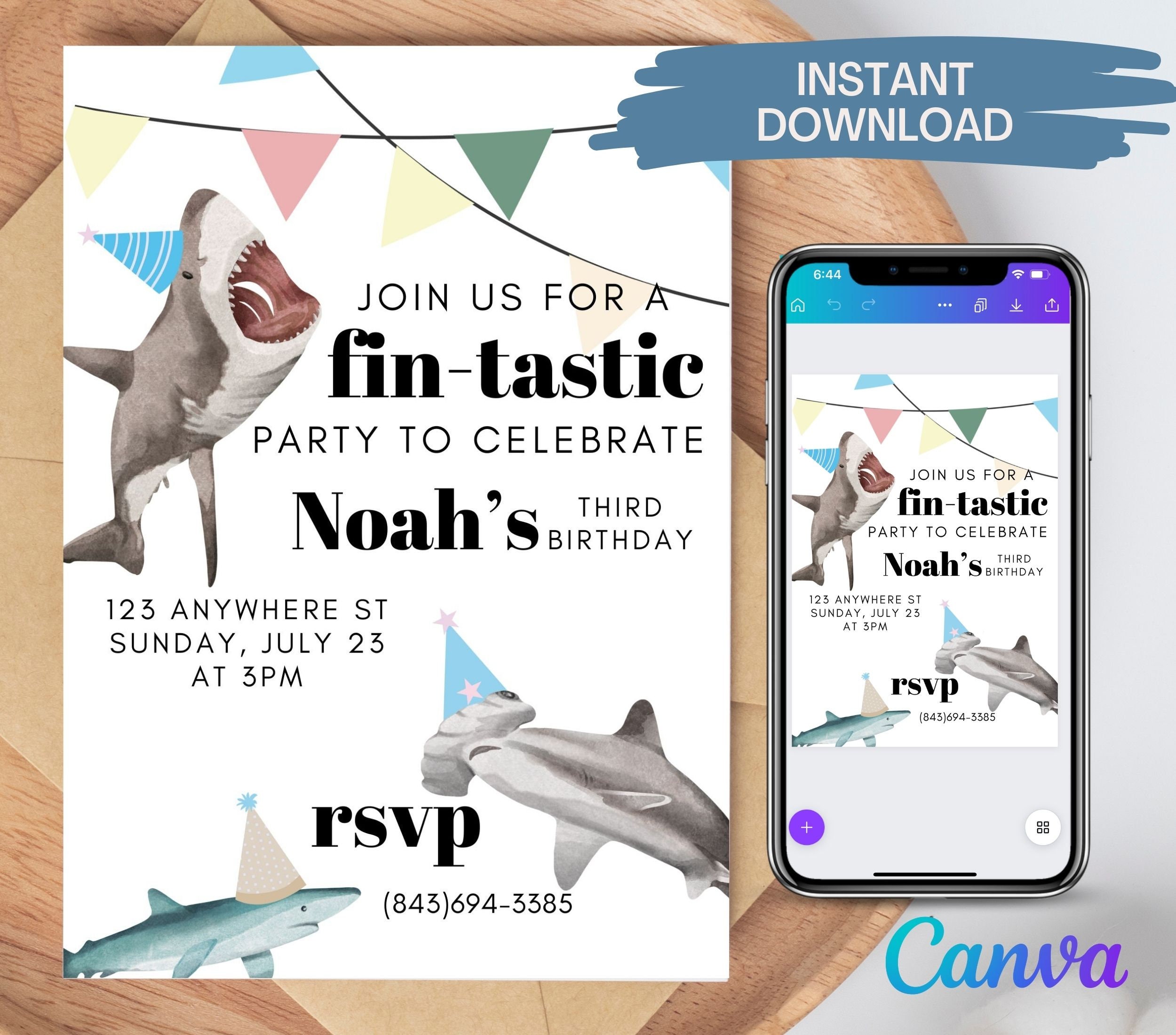 Editable Shark Birthday Party Invitation for Any Bday Shark Pool Party ...