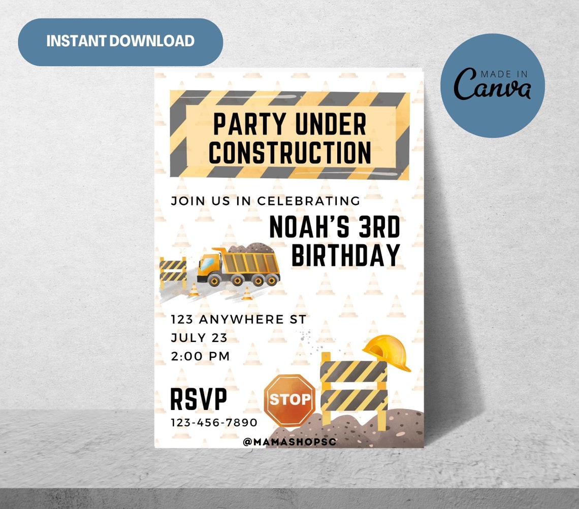 Editable Construction Birthday Party Invitation 3 and Digging It Party ...