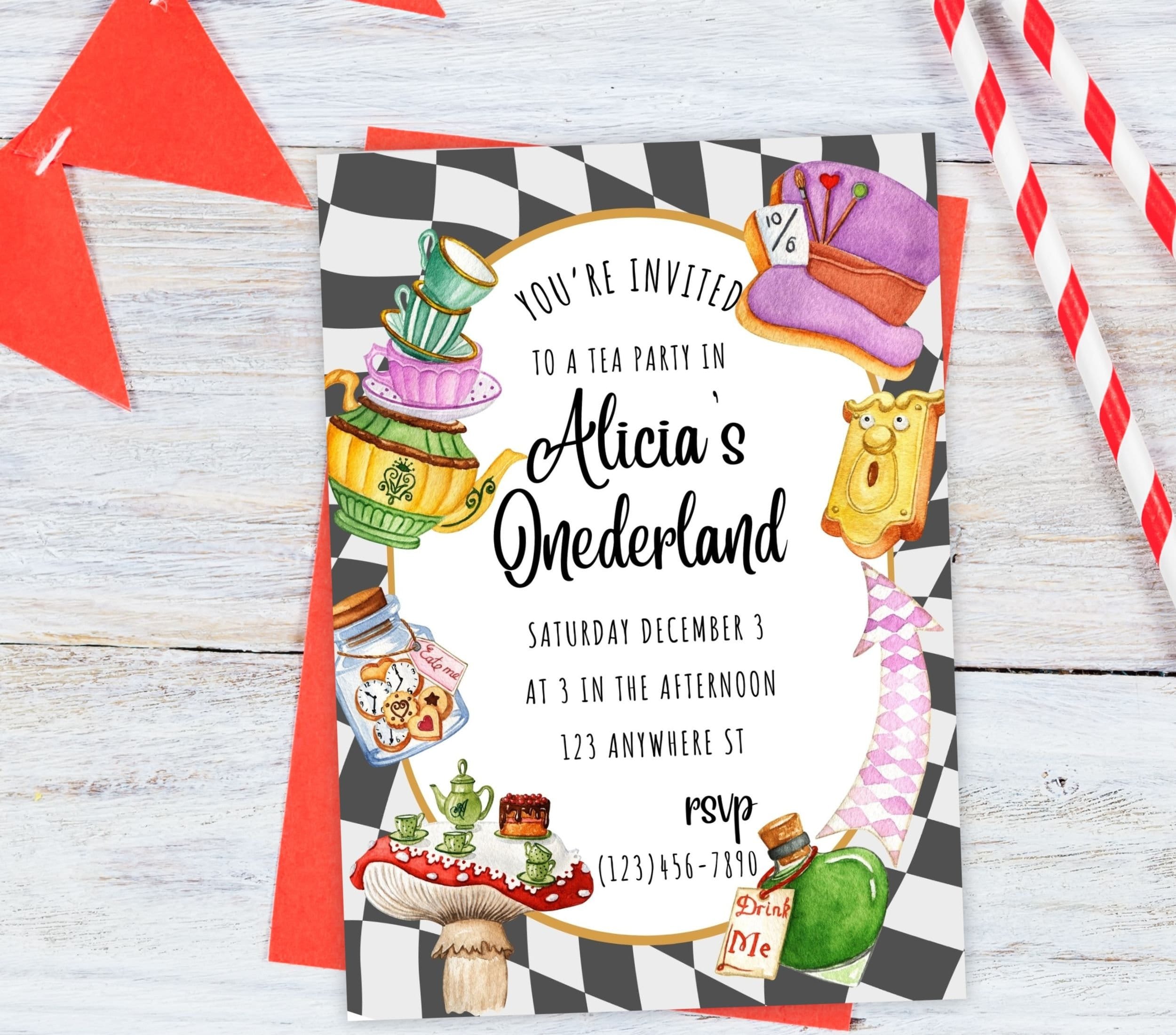 Alice in Onederland Invitation Template Wonderland First Birthday Party ...
