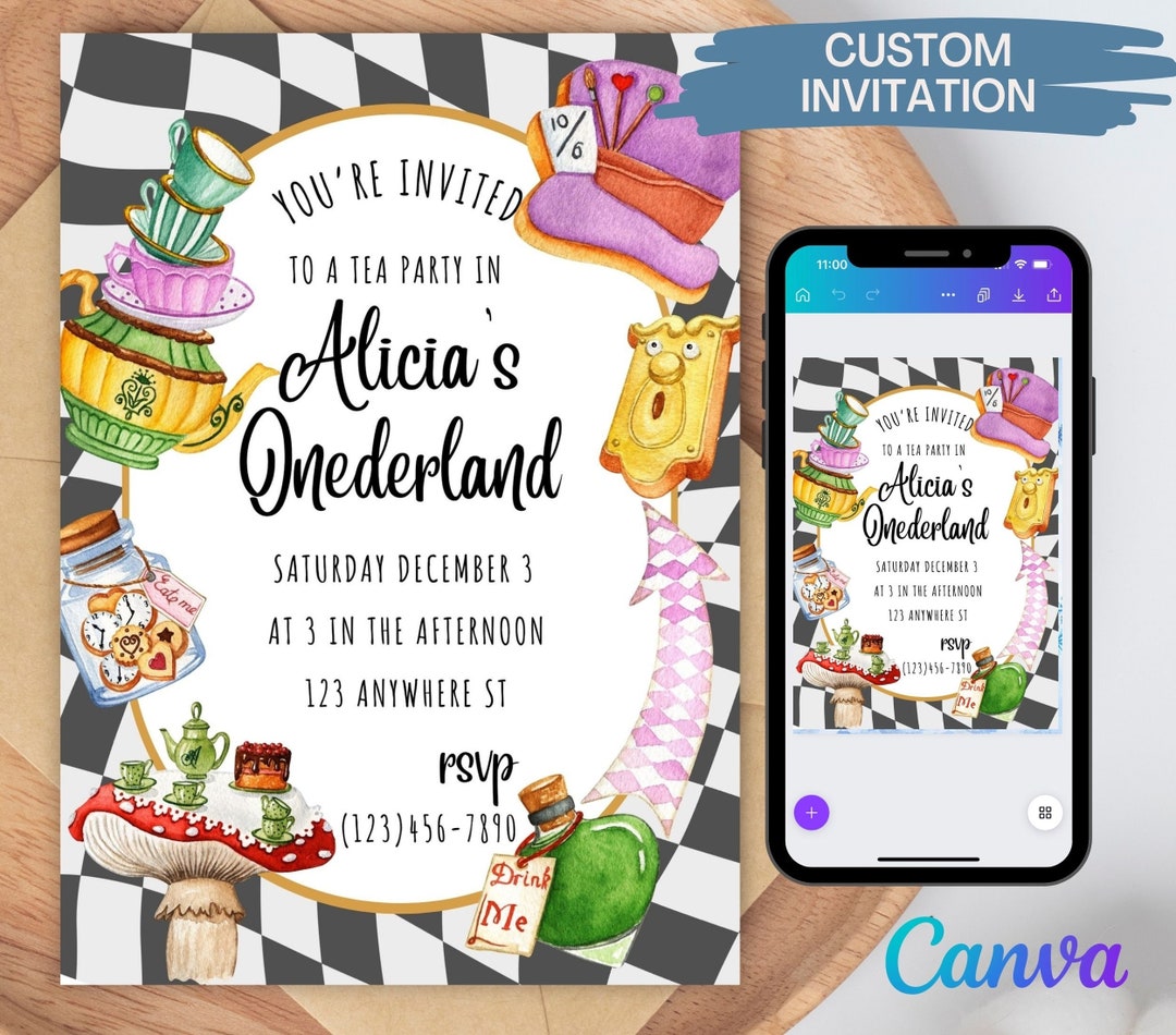 Alice in Onederland Invitation Template Wonderland First Birthday Party ...
