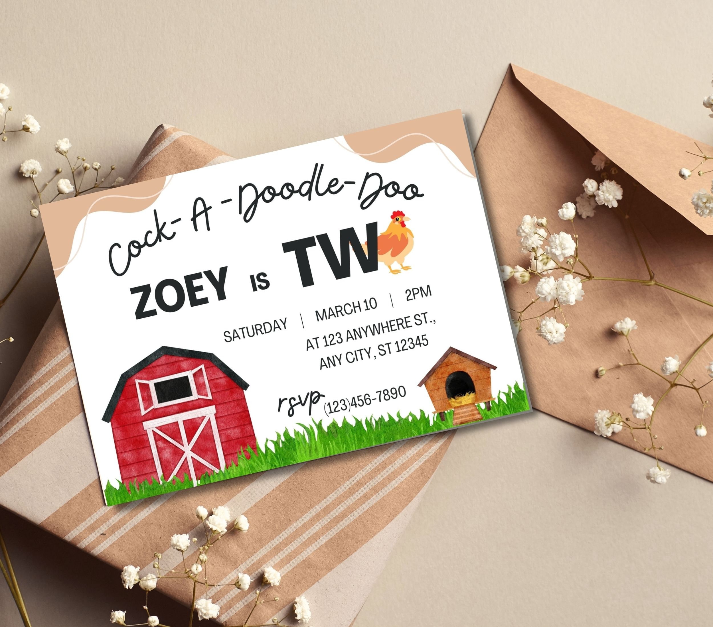 Editable Chicken Birthday Party Invitation for Second Bday and Matching ...