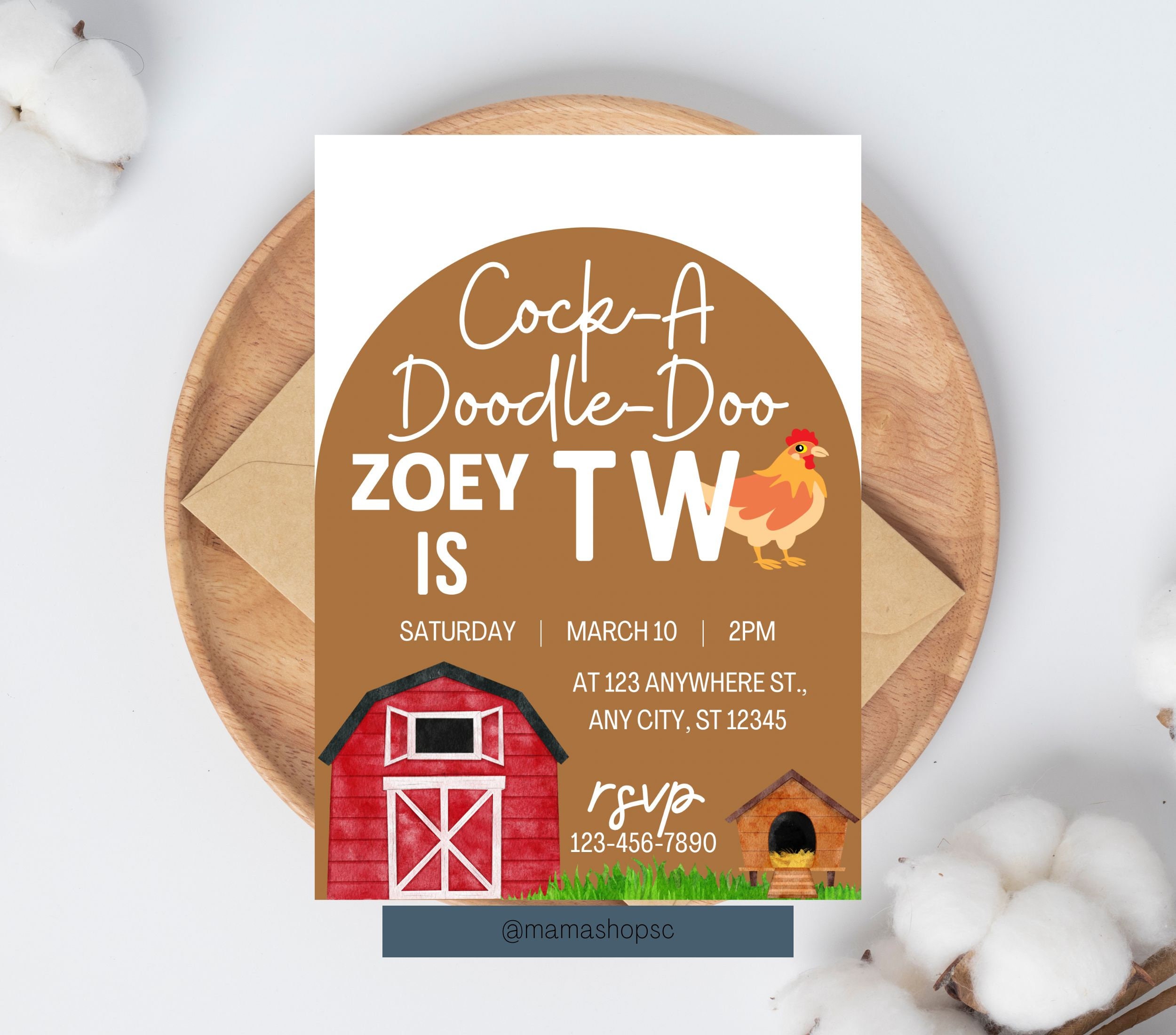 Editable Chicken Birthday Party Invitation for Second Bday and Matching ...