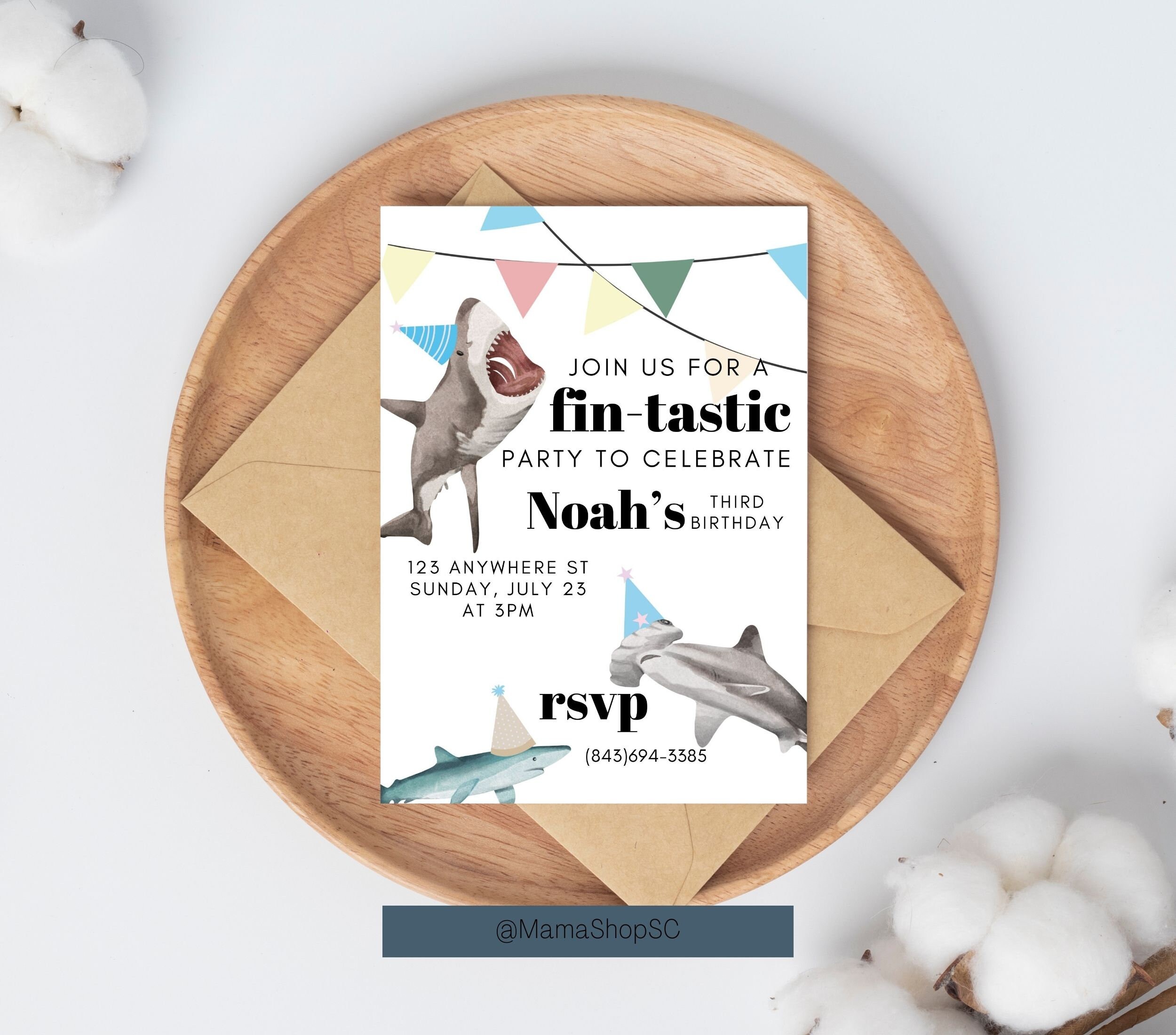 Editable Shark Birthday Party Invitation for Any Bday Shark Pool Party ...