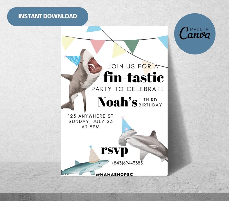 Editable Shark Birthday Party Invitation for Any Bday Shark Pool Party ...