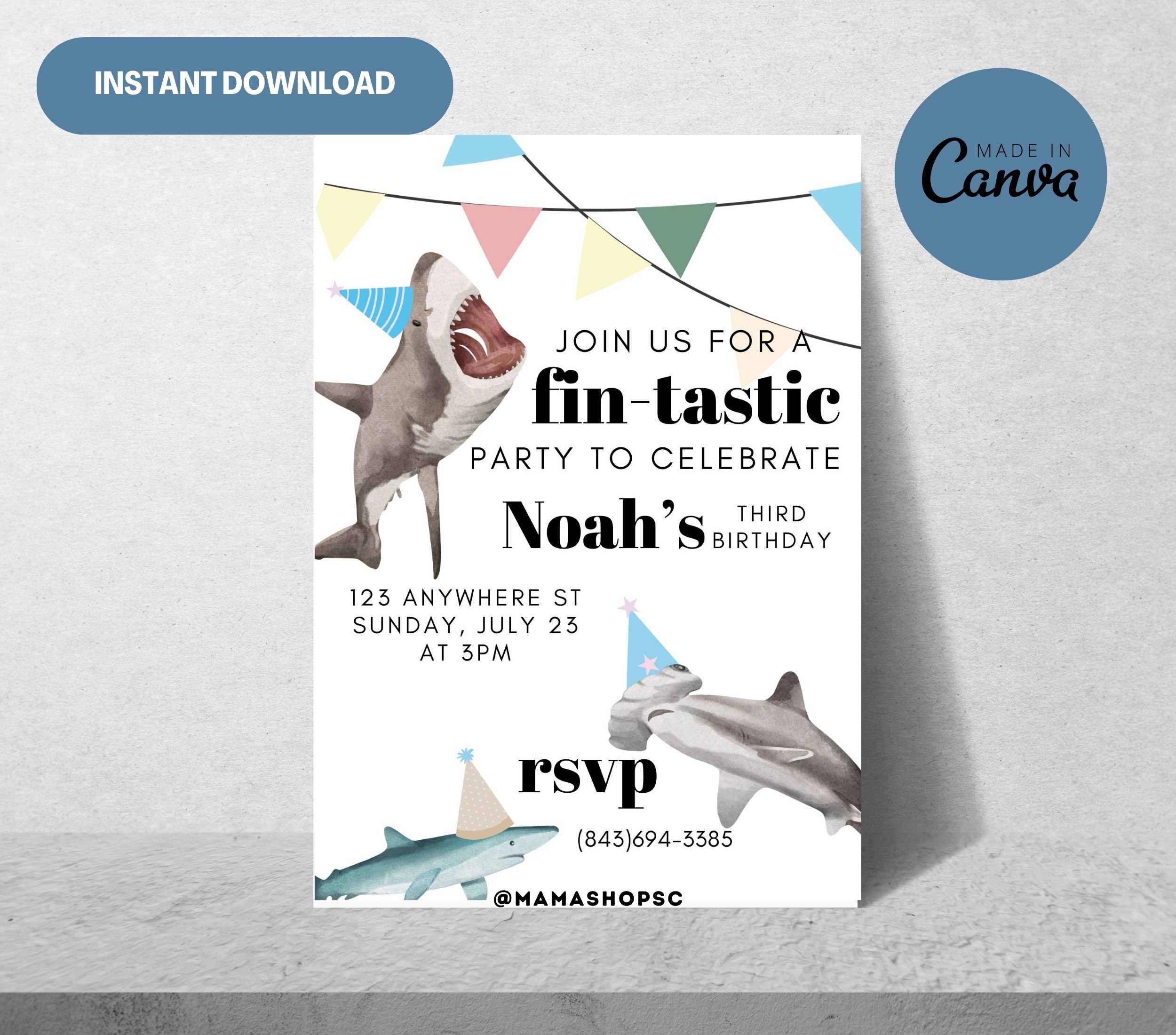 Editable Shark Birthday Party Invitation for Any Bday Shark Pool Party ...