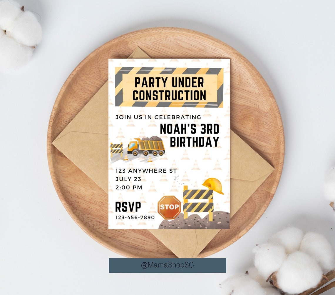 Editable Construction Birthday Party Invitation 3 and Digging It Party ...