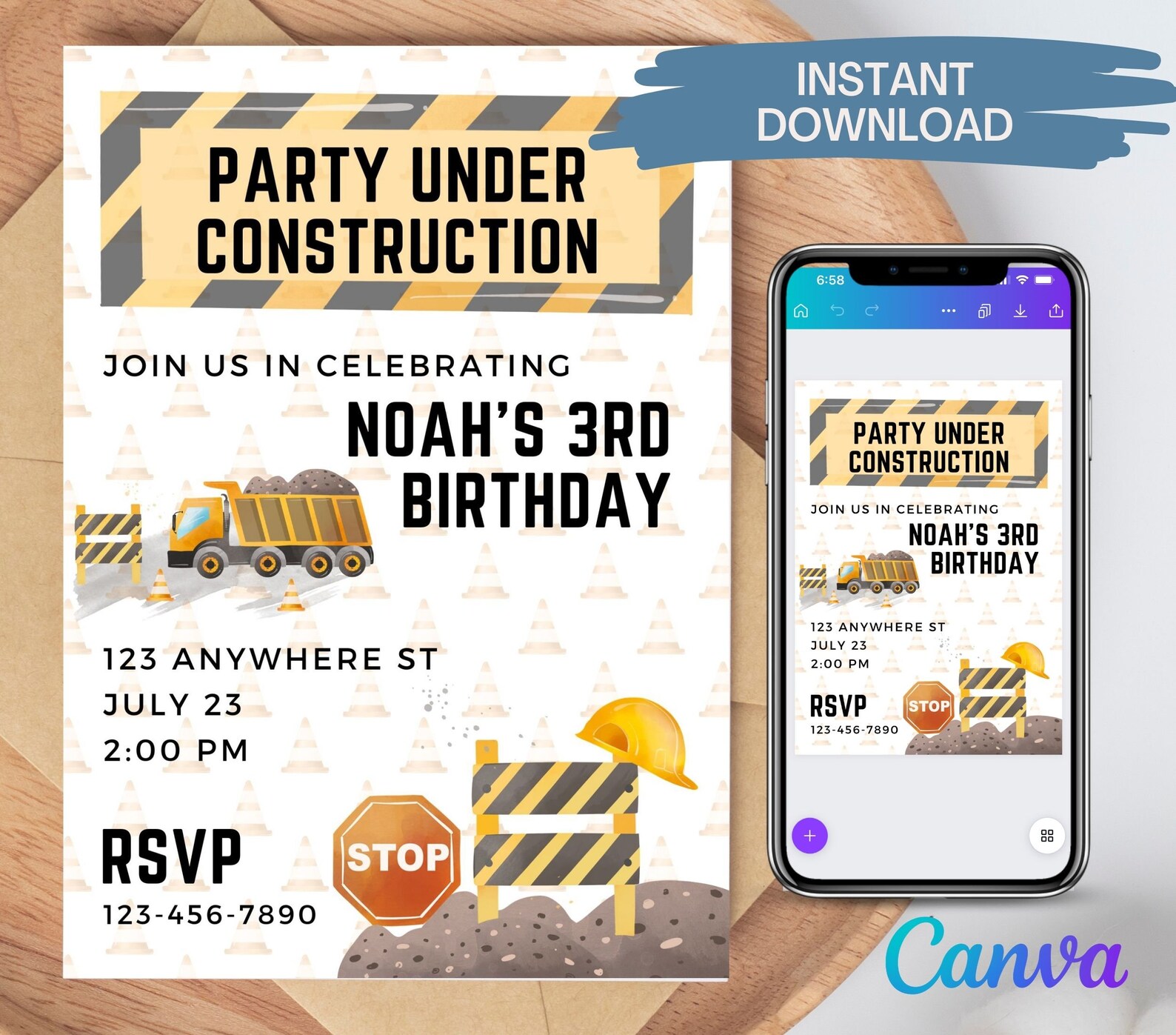Editable Construction Birthday Party Invitation 3 and Digging It Party ...