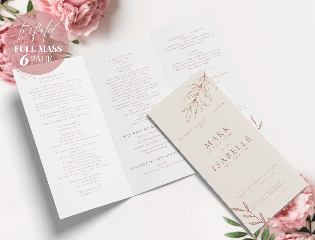 Catholic Wedding Mass Program Booklet full Mass Trifold - Etsy