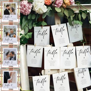 Seating Chart Cards Wedding Table Numbers With Photos Template Bundle ...