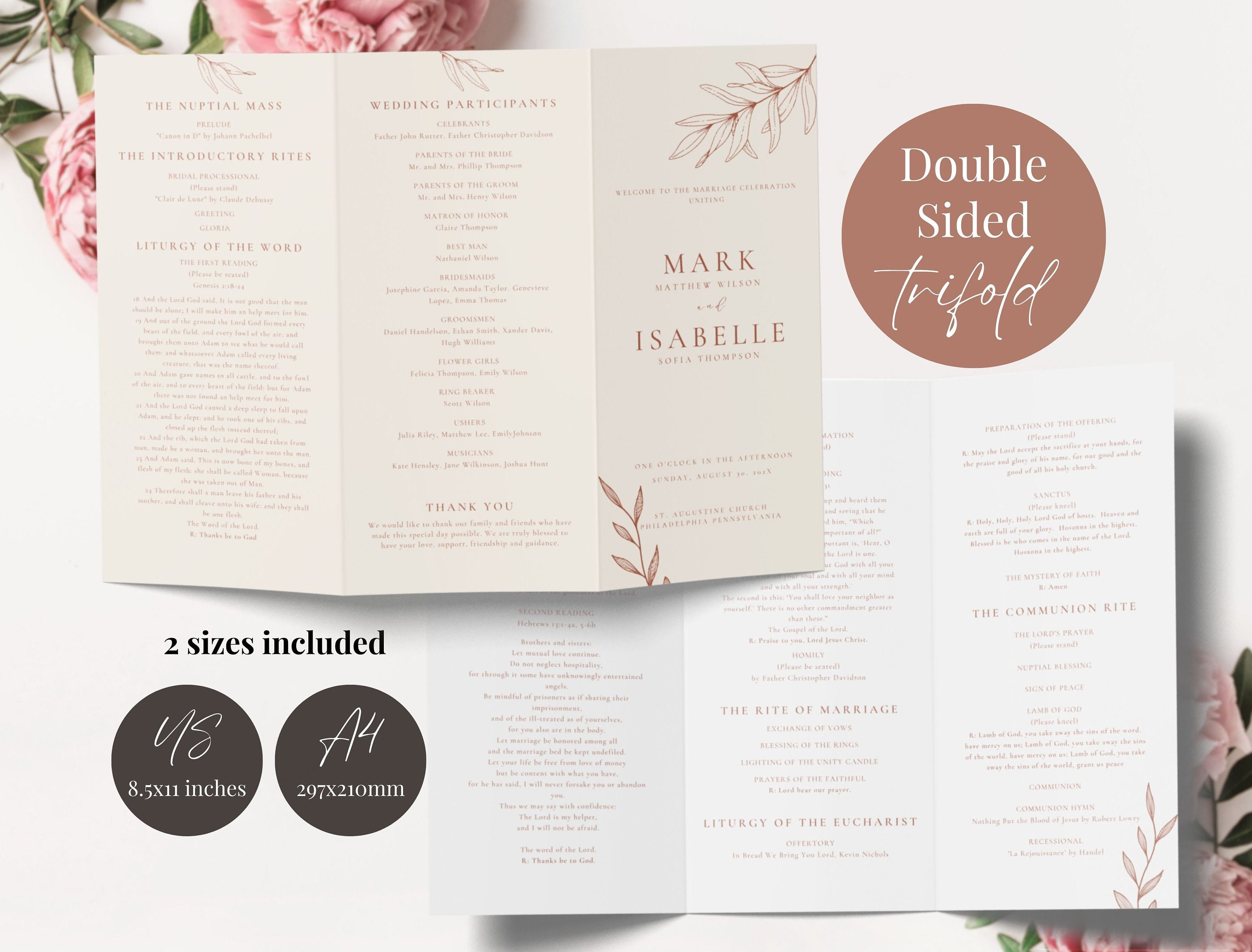 Catholic Wedding Mass Program Booklet full Mass Trifold - Etsy