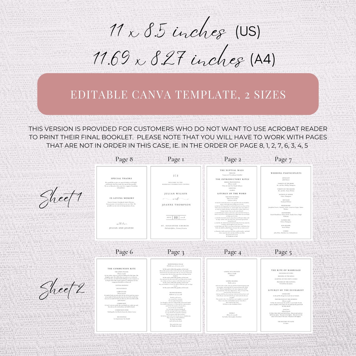 Monogram Catholic Wedding Mass Program Booklet Bifold Catholic Wedding ...