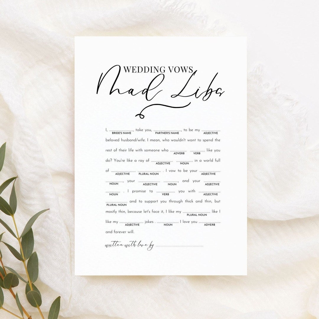 Printable Wedding Vow Mad Libs Game, Bridal Shower Mad Libs Wedding Mad ...
