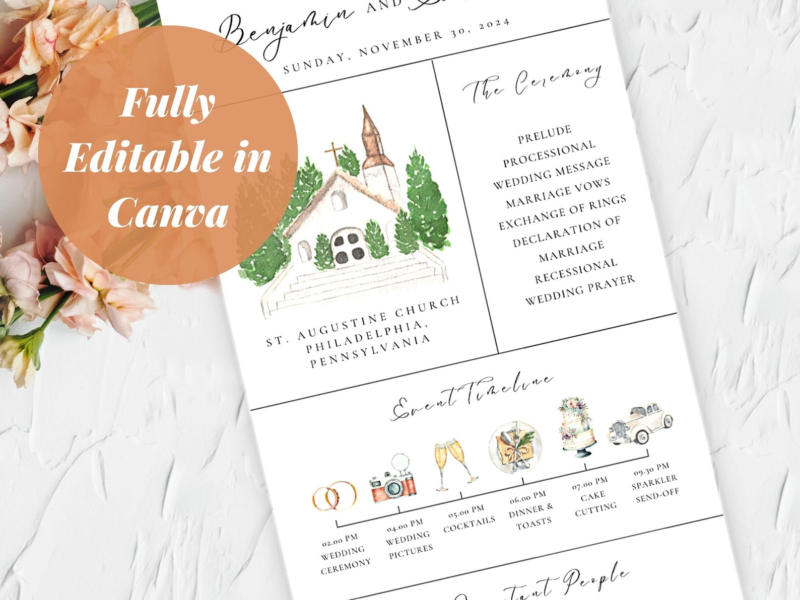 Infographic Wedding Program Template Unique Church Wedding - Etsy UK