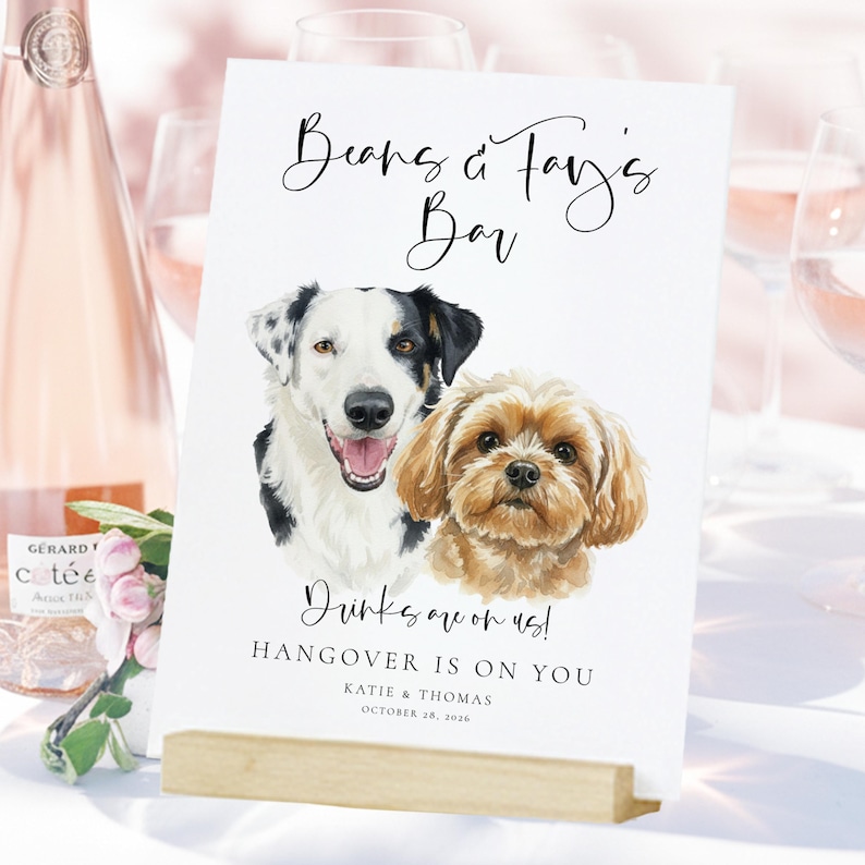 Custom Watercolor Pet Open Bar Sign Using Pet Photo Drinks on Me ...