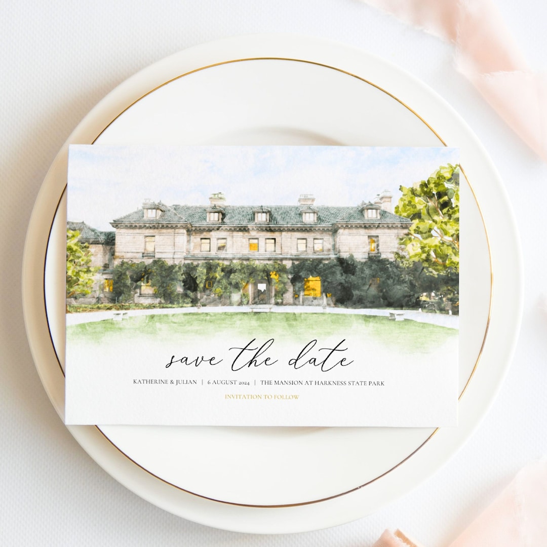 Custom Watercolor Venue Painting Wedding Save the Date Card, Watercolor ...