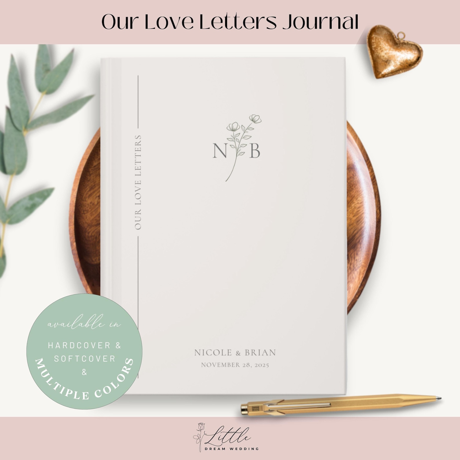 Monogrammed Journal 1st Anniversary Gift Couples Journal With Name Love ...