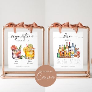 Bar Menu Poster, Bar Sign Template, Signature Drink Menu, Wedding Bar ...