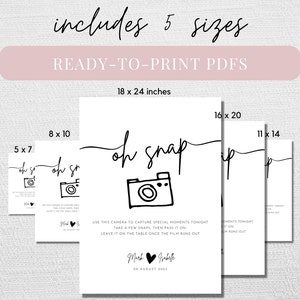 Oh Snap Wedding Disposable Camera Instructions Sign, Photo Instructions ...