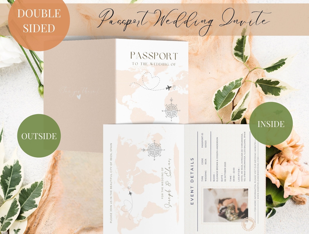 Printable Passport Wedding Invitation, Travel Theme Wedding Passport Invite, Destination Wedding ...