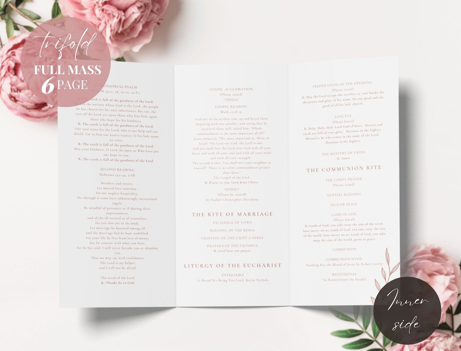 Catholic Wedding Mass Program Booklet (full Mass), Trifold Catholic ...
