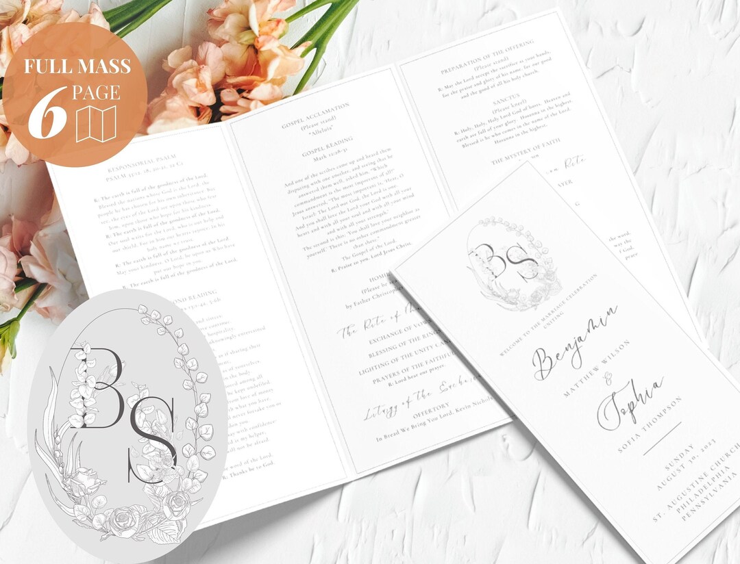 Floral Catholic Wedding Mass Program Booklet (full Mass), Trifold ...