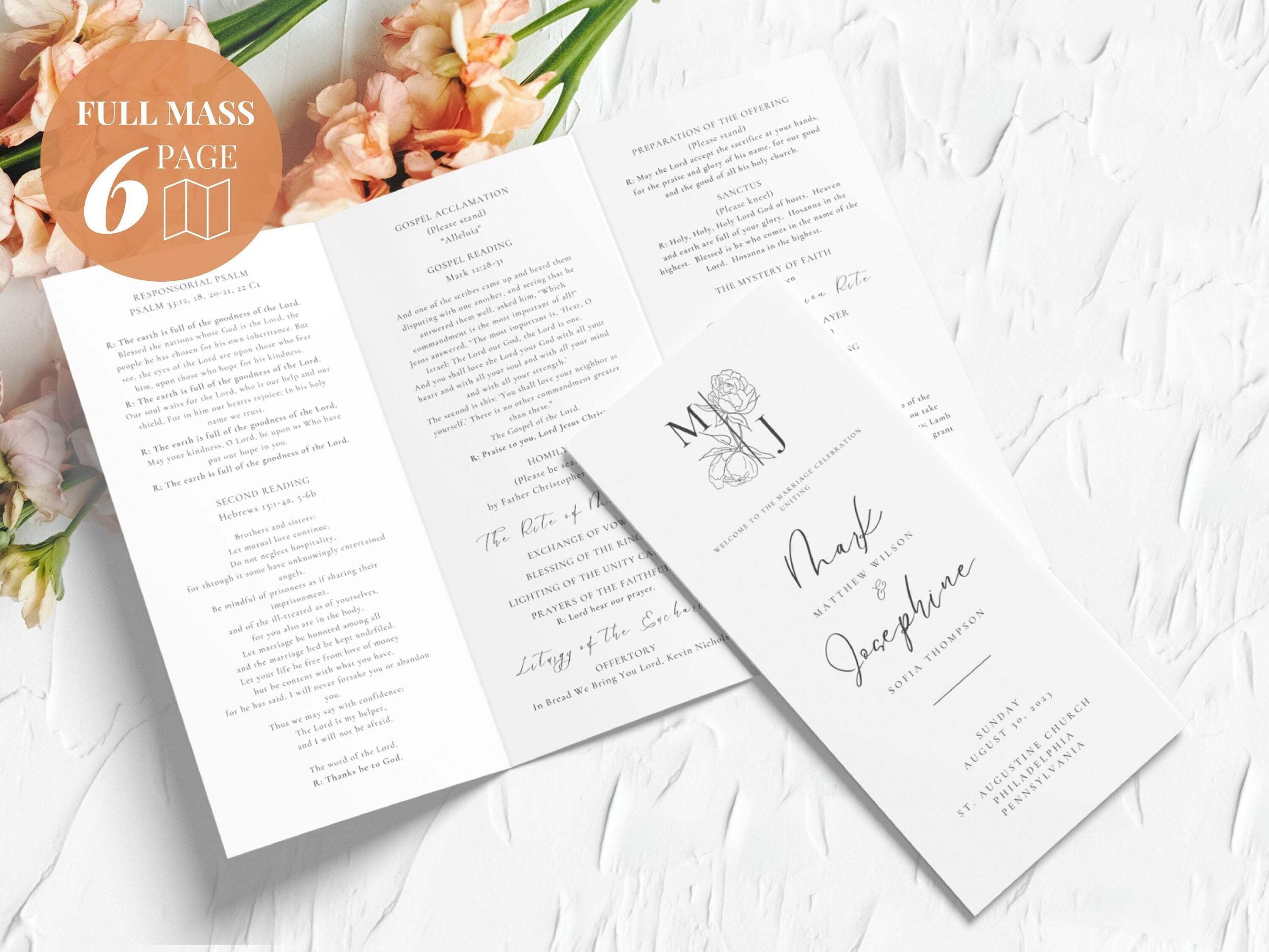 Catholic Wedding Program Template Trifold Booklet full Mass - Etsy
