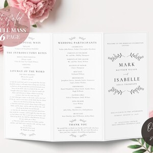 Catholic Wedding Mass Program Booklet (full Mass), Trifold Catholic ...