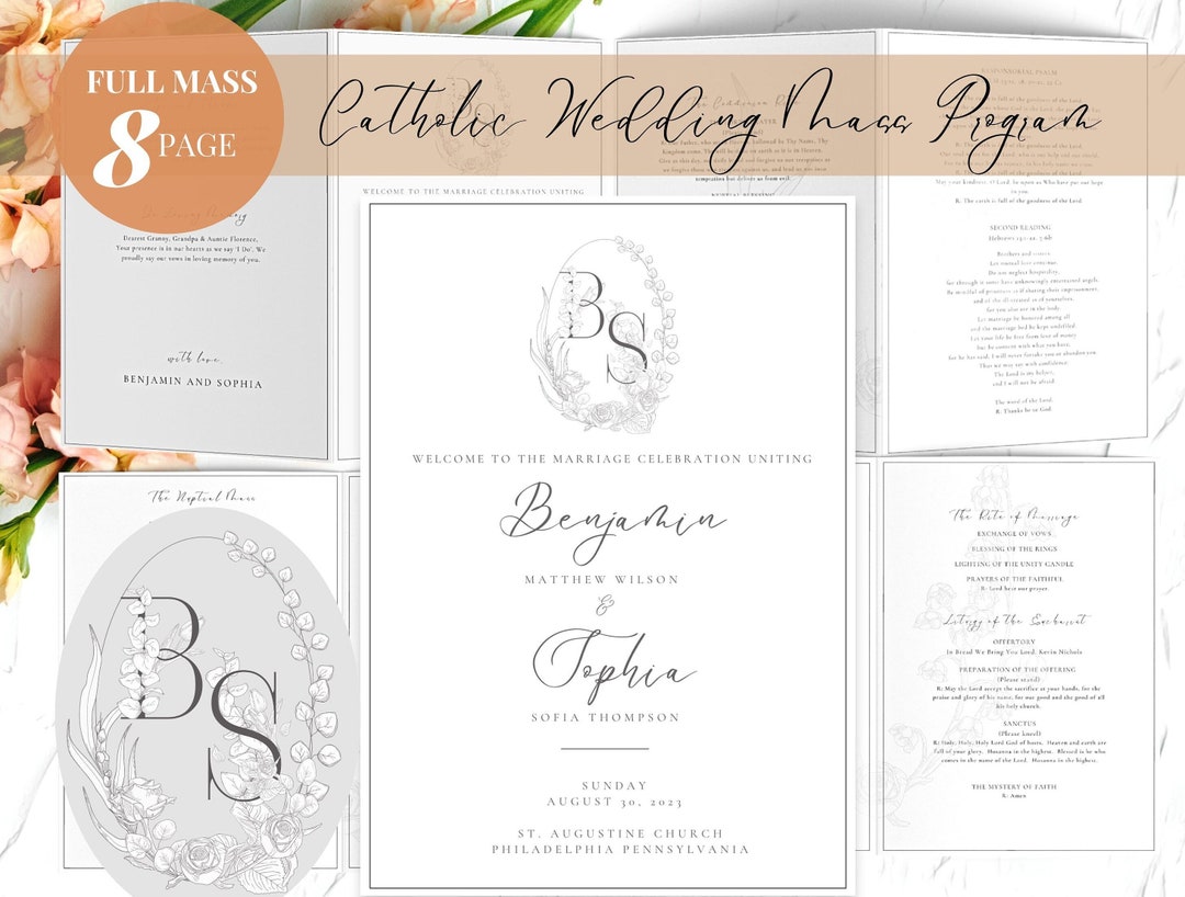 Floral Catholic Wedding Mass Program Booklet (full Mass), Bifold ...