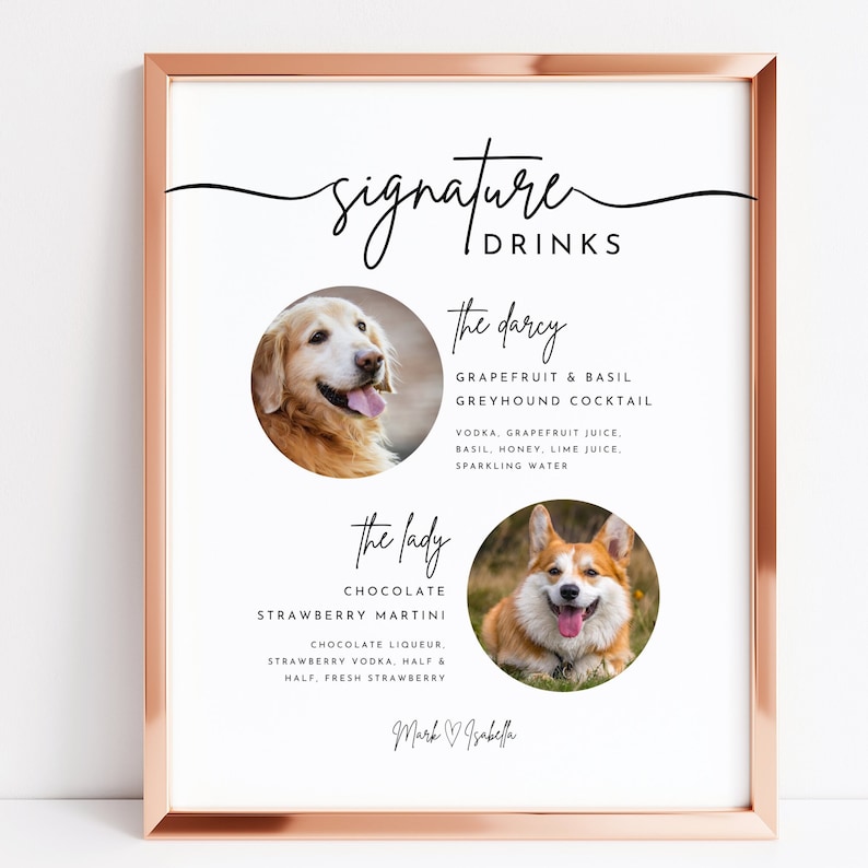 Signature Drink Sign Dogs Printable Signature Drink Cat - Etsy