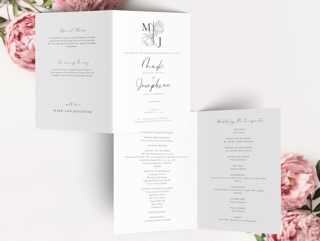 Monogram Catholic Wedding Mass Program Booklet, Catholic Wedding ...