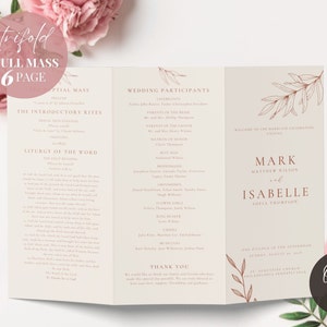 Catholic Wedding Mass Program Booklet (full Mass), Trifold Catholic ...