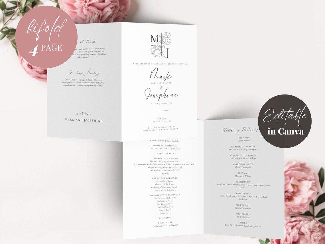 Monogram Catholic Wedding Mass Program Booklet, Catholic Wedding ...