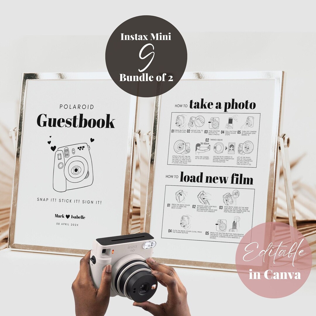 Editable Instax Mini 9 Polaroid Guest Book Sign, How to Take Photo Load ...