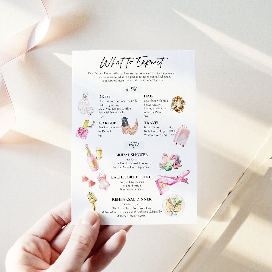 Editable Bridesmaid Expectations Card, Bridesmaid Info Card for ...