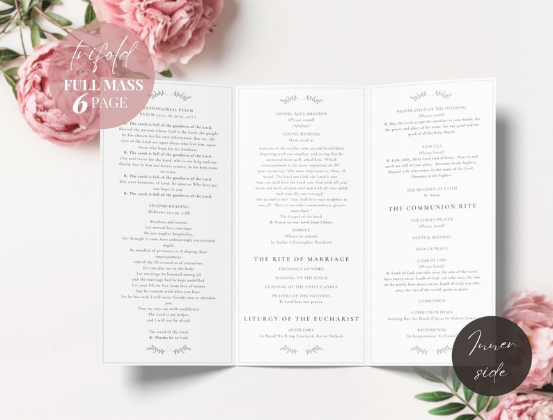 Catholic Wedding Mass Program Booklet full Mass Trifold - Etsy