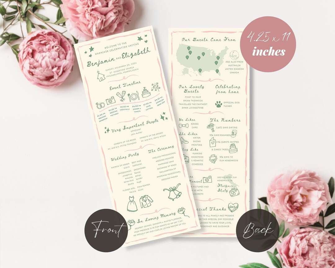 Infographic Wedding Program Template, Whimsical Handwritten Font ...
