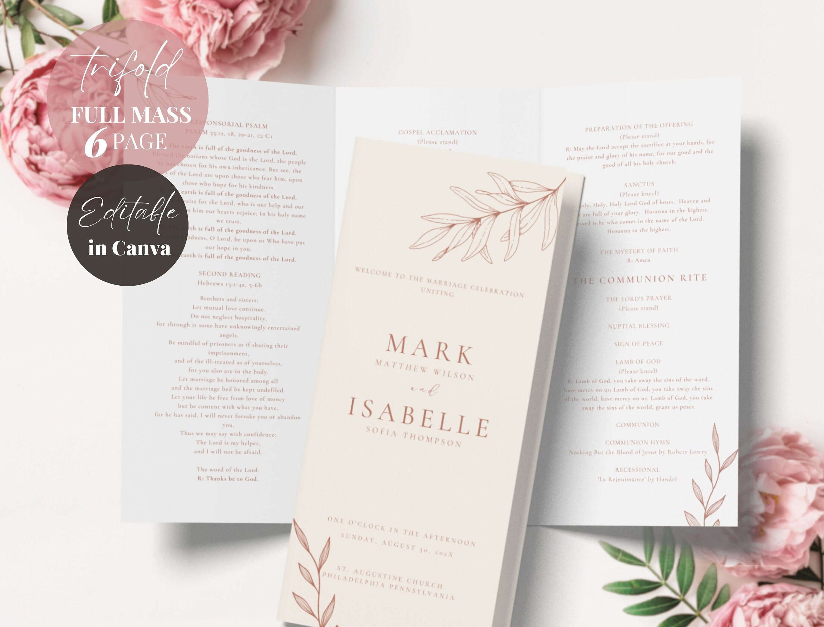 Catholic Wedding Mass Program Booklet full Mass Trifold - Etsy