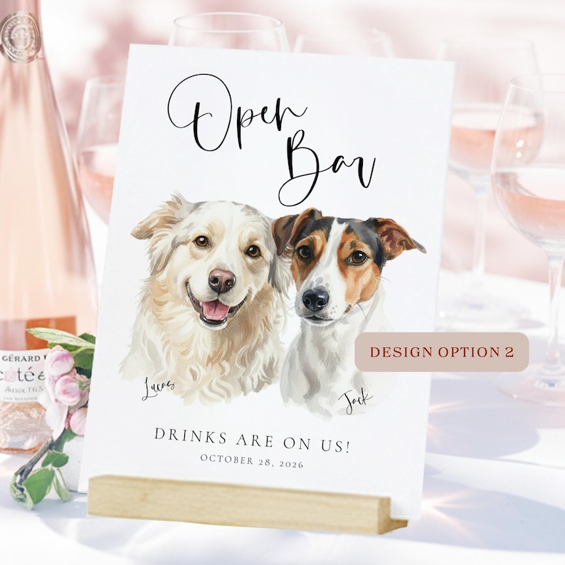 Custom Watercolor Pet Open Bar Sign Using Pet Photo Drinks on Me ...
