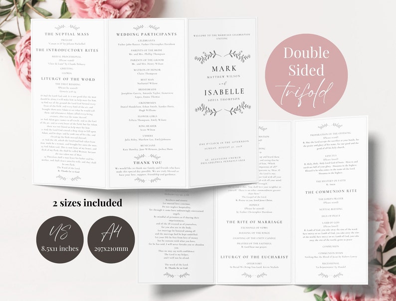 Catholic Wedding Mass Program Booklet (full Mass), Trifold Catholic ...
