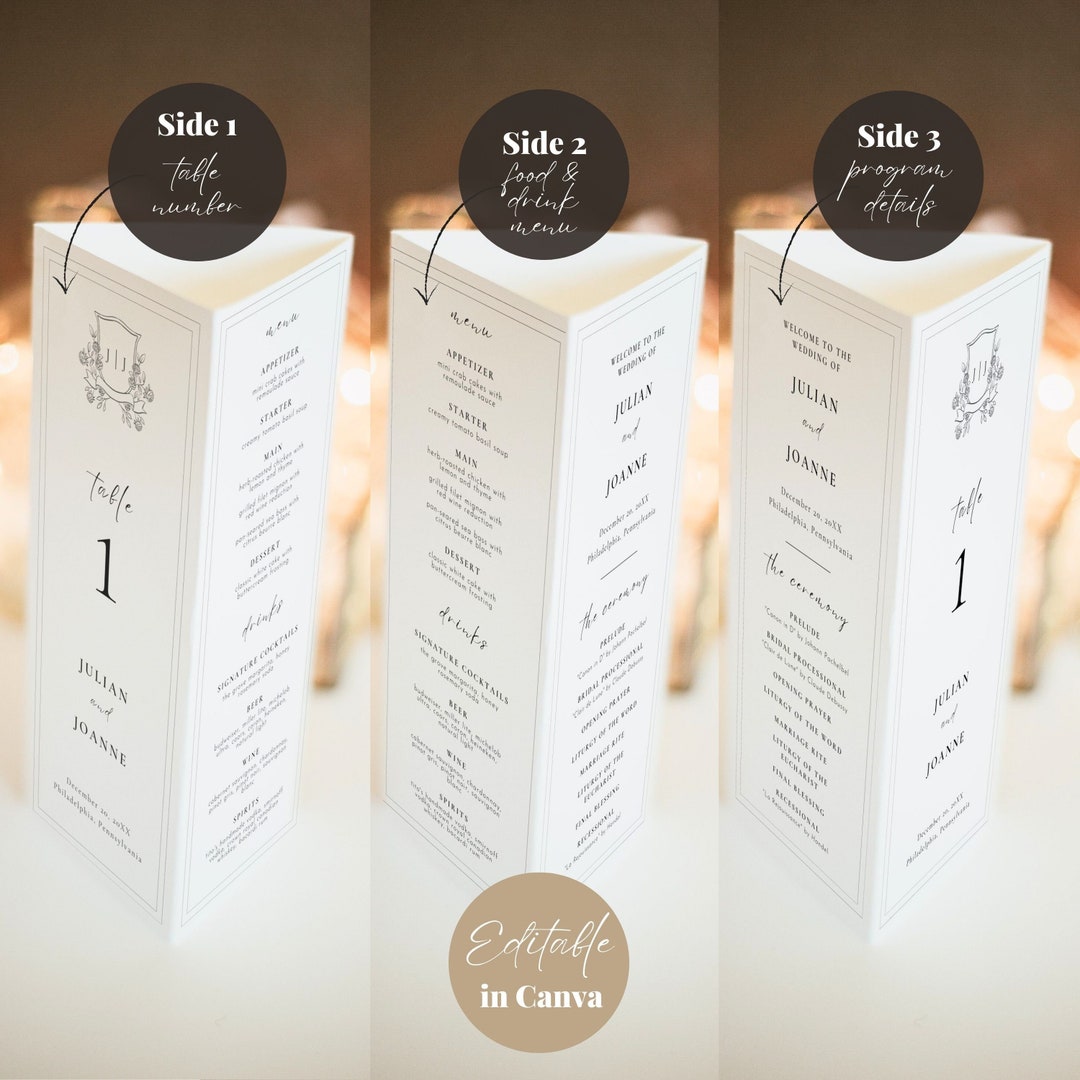 Wedding Trifold Table Number, Wedding Menu Drink Menu, Wedding Ceremony ...
