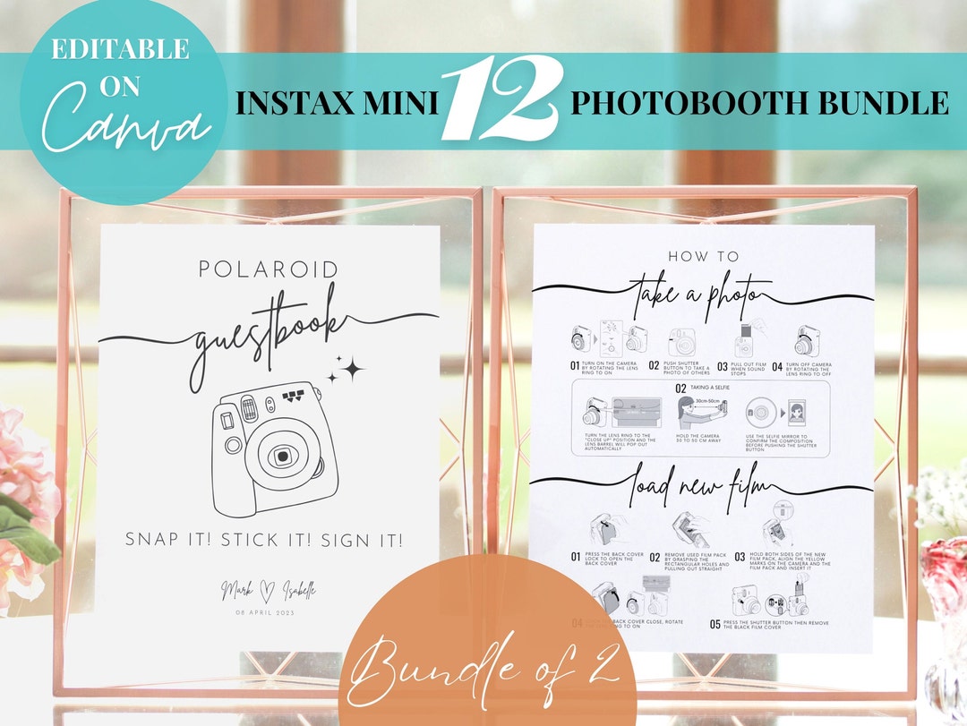Editable Instax Mini 12 Instructions Photobooth Sign Bundle, Instant ...