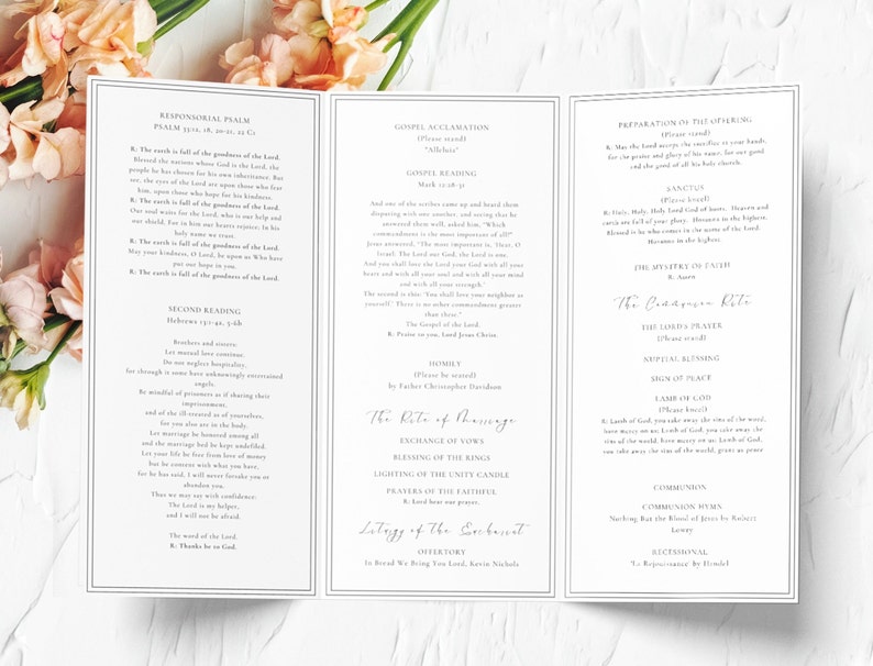 Catholic Wedding Mass Program Booklet (full Mass), Trifold Catholic ...