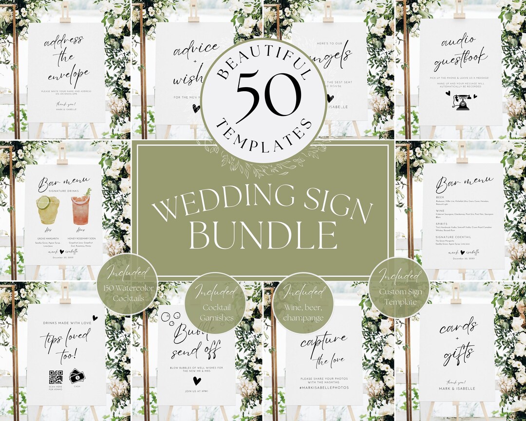 50 Minimalist Wedding Reception Sign Bundle Template Boho Wedding ...
