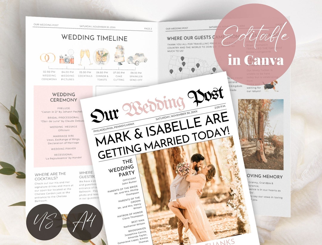 Newspaper Wedding Program Template Bifold Wedding Newspaper - Etsy