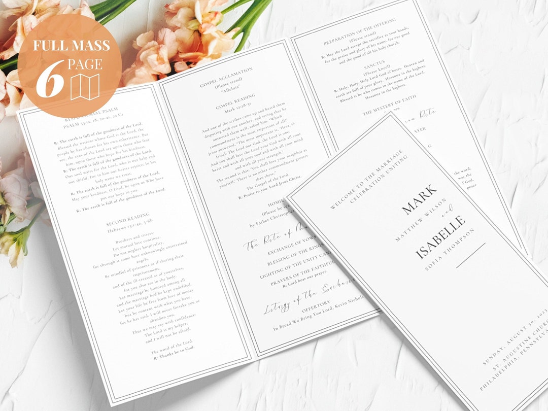 Catholic Wedding Mass Program Booklet (full Mass), Trifold Catholic ...