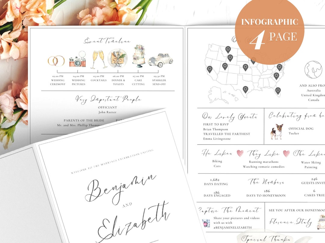 Infographic Wedding Program Template Bifold, Fun Wedding Program ...