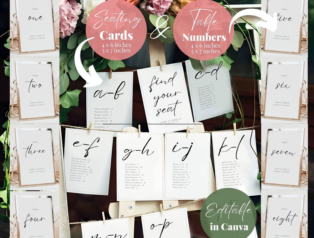 Wedding Seating Chart Cards Alphabetical, Last Name Wedding DIY Seating ...