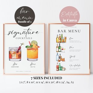 Bar Menu Poster, Bar Sign Template, Signature Drink Menu, Wedding Bar ...